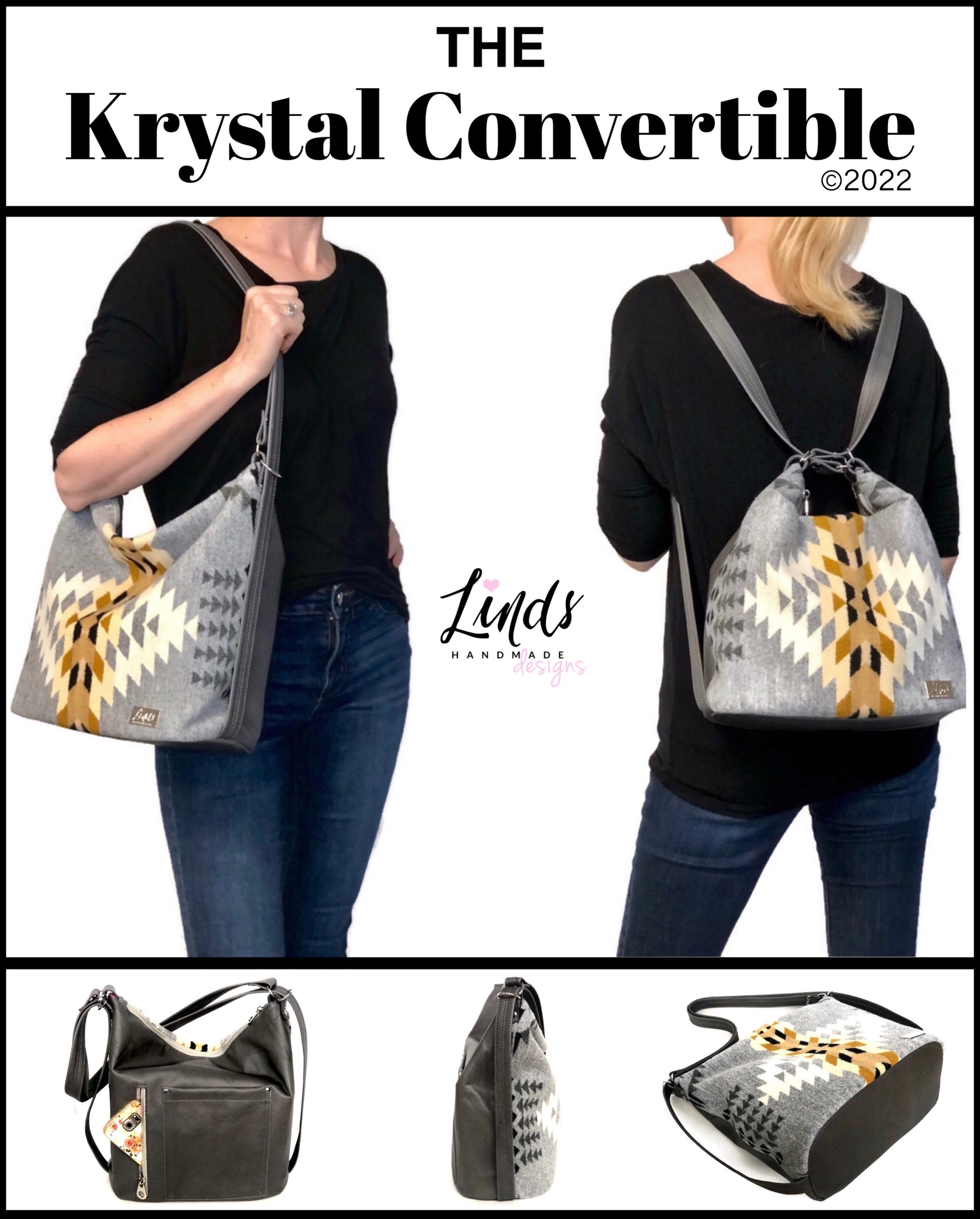 Krystal Convertible Bag PAPER PATTERN – Linds Handmade Designs